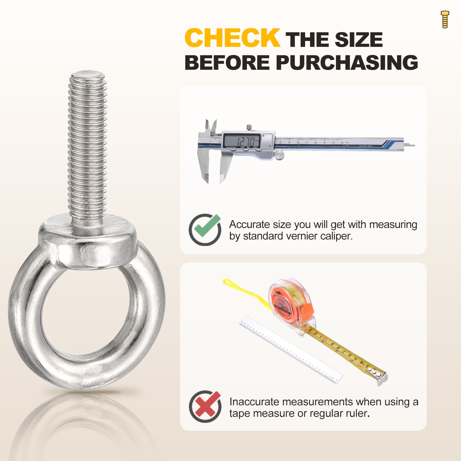 Shoulder Eye Bolt with Spring Washers, Flat Washers, Lock Nuts (M6x11mm ...