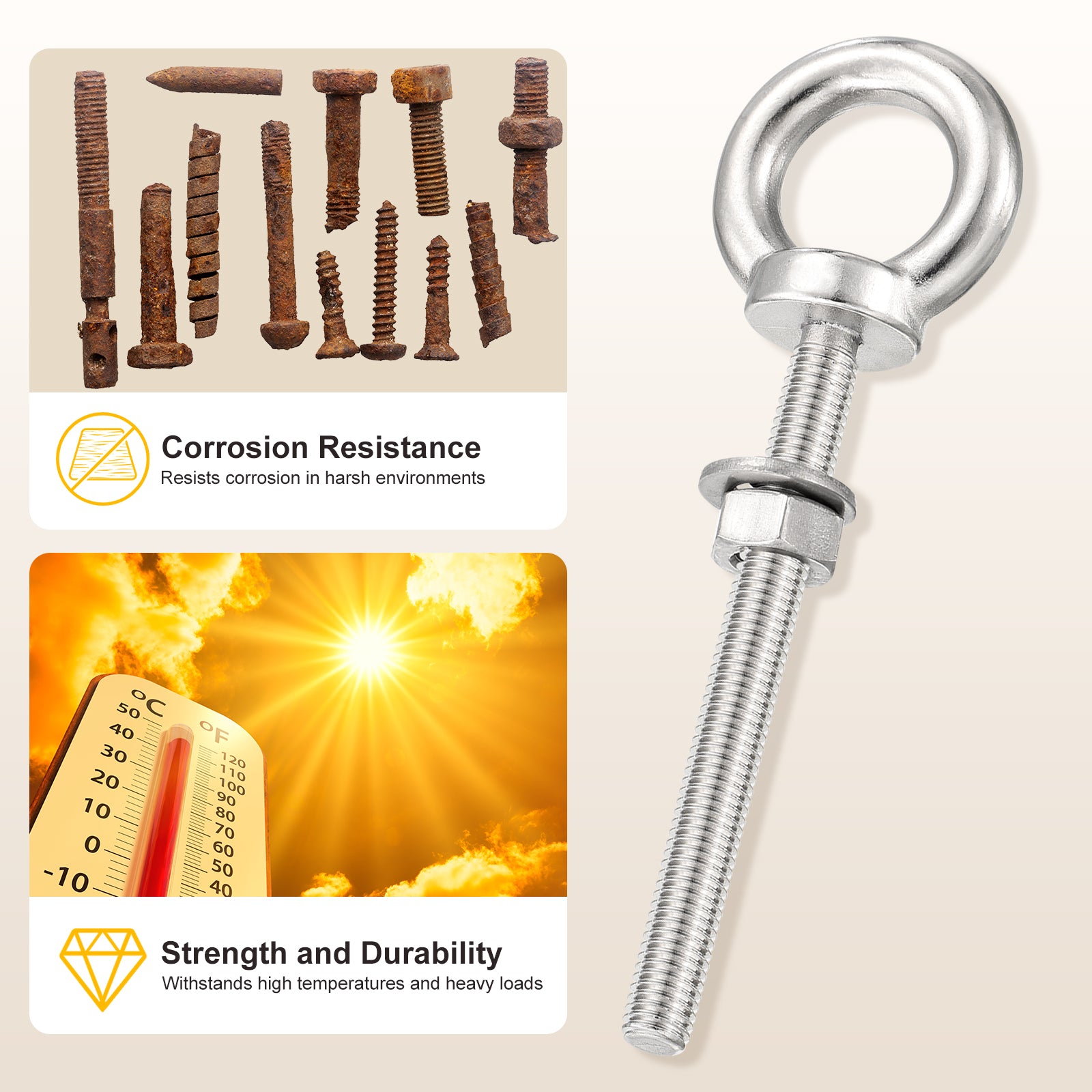 Shoulder Eye Bolt with Flat Washers & Nuts & Spring Washers (M6x60mm ...