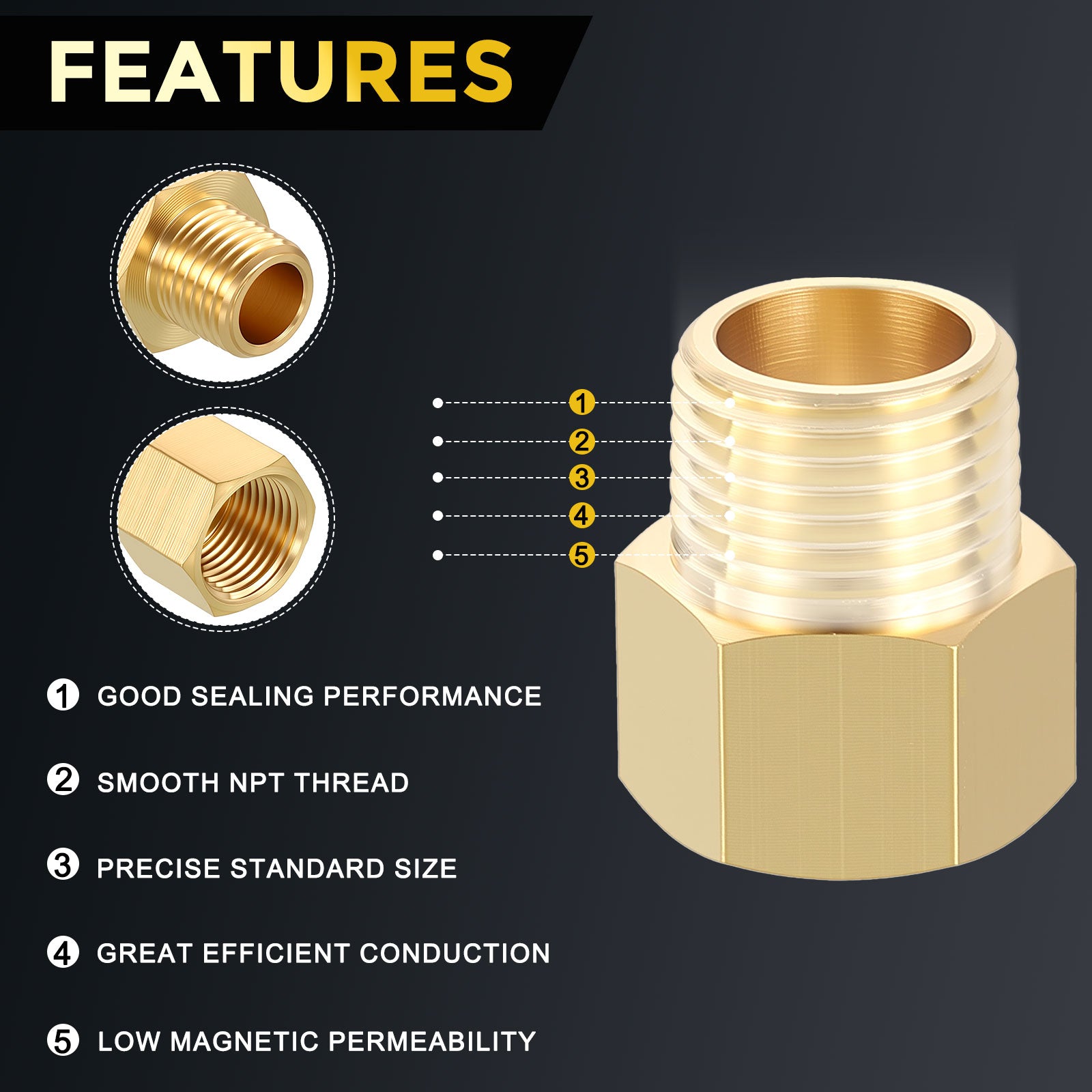 2PCS 1/2" NPT FeMale x 1/2" NPT Male Thread Brass Hex Extension Adapter ...