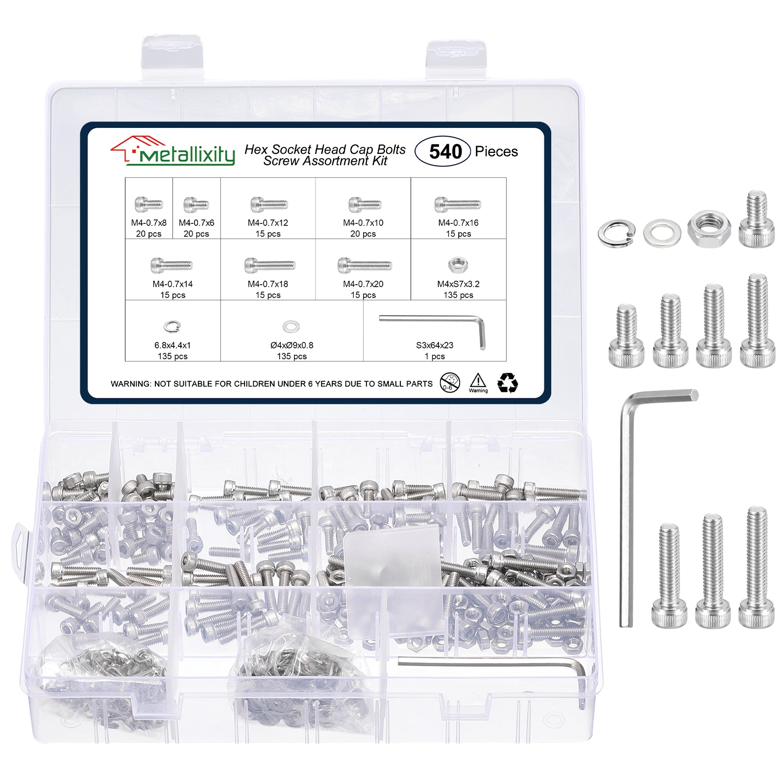 Socket Head Cap Screws Kit (M4x6/8/10/12/14/16/18/20) 540Pcs | Harfington