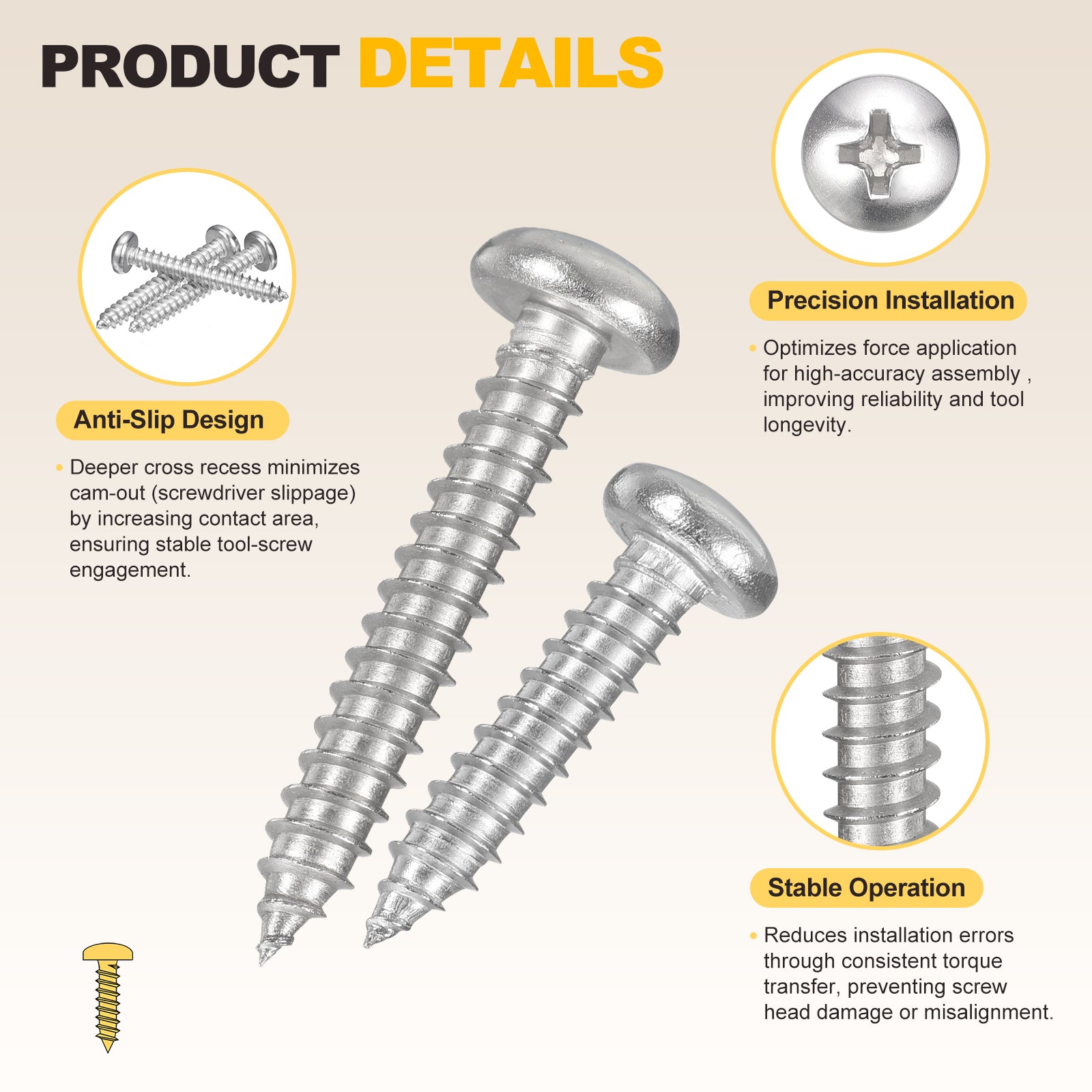 Pan Head Self Tapping Screws(#12x3/4") 50Pcs, Silver Tone | Harfington
