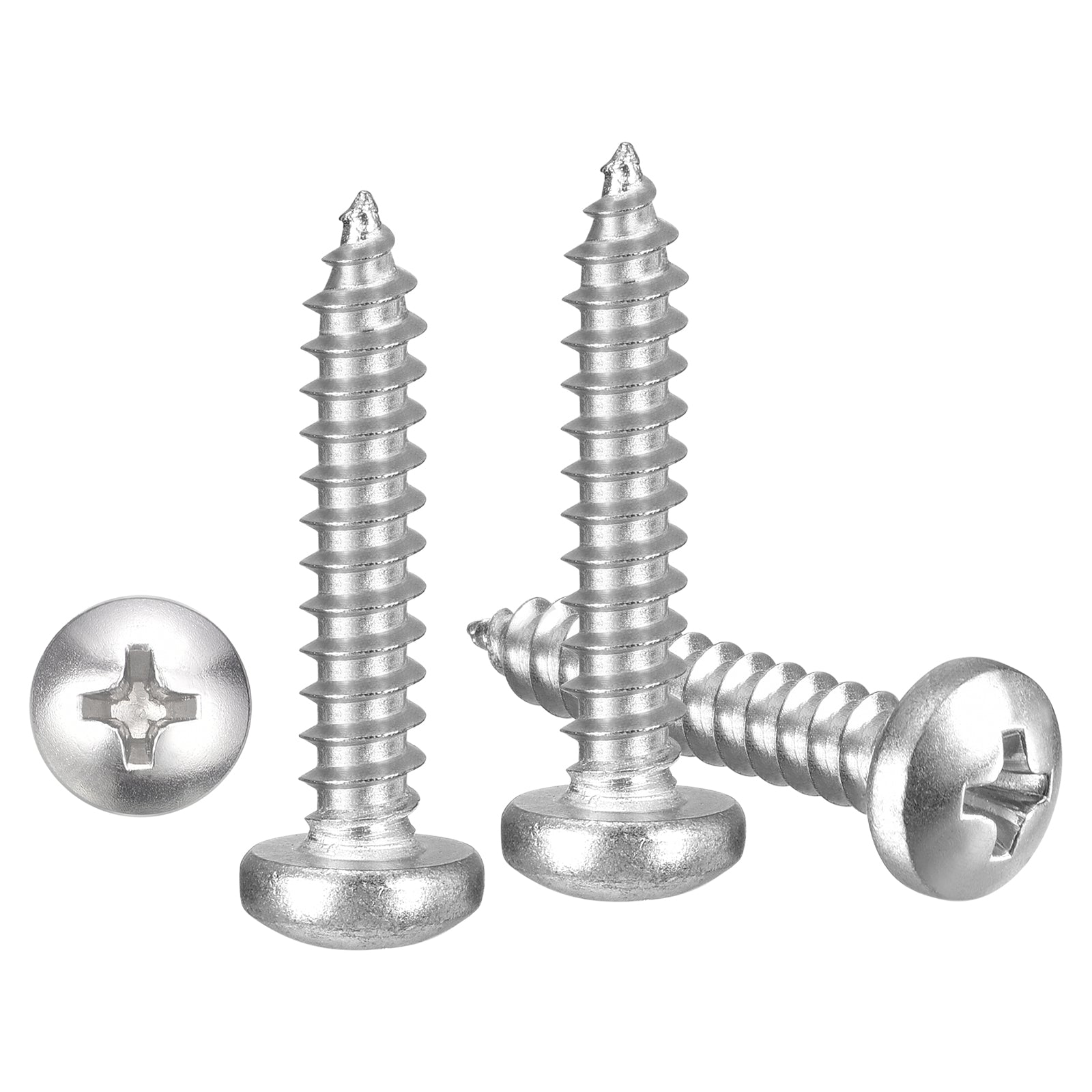 Pan Head Self Tapping Screws(#10x1") 100Pcs, Silver Tone | Harfington