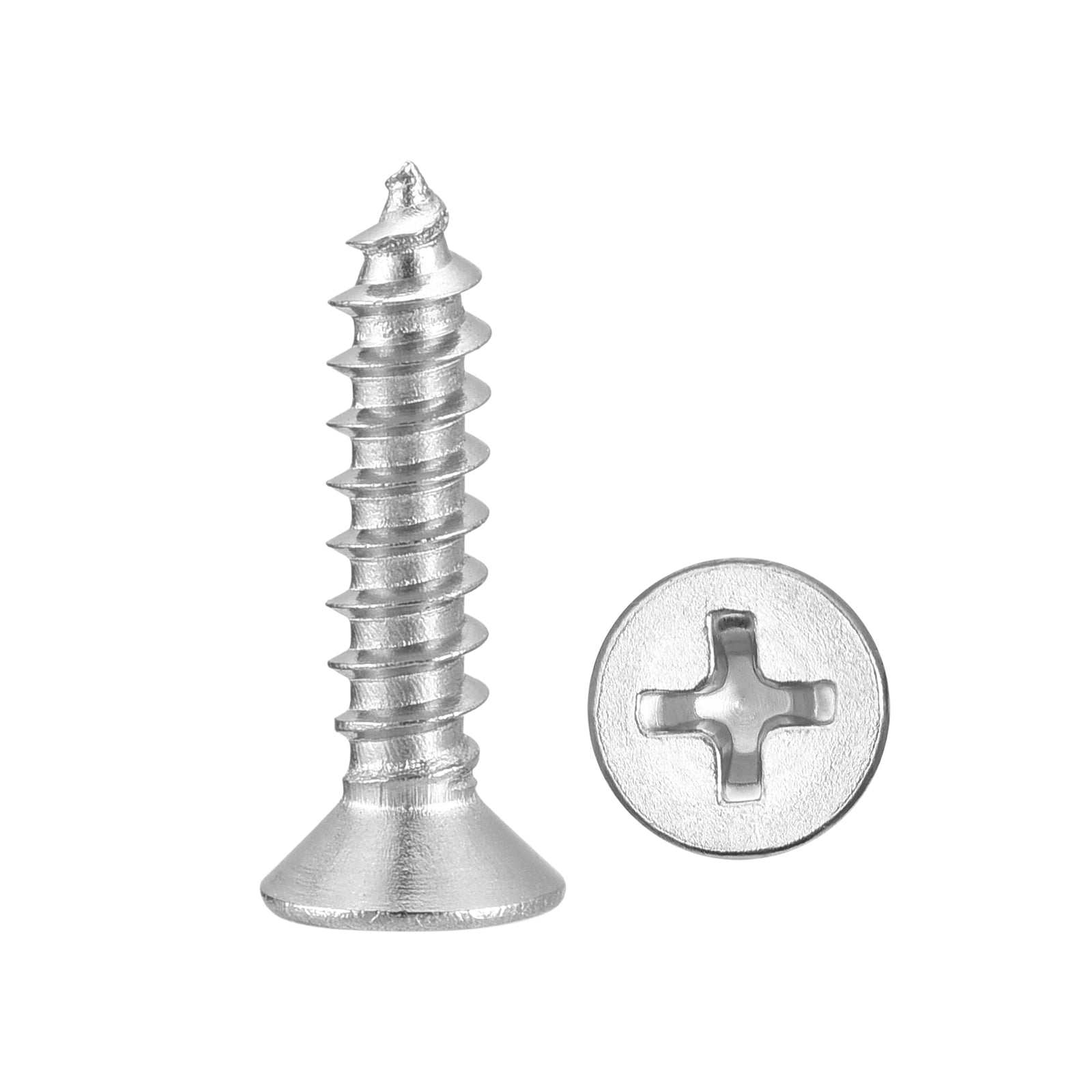 Cross Recessed Wood Screw (#4x1/2") 200Pcs, 304 Stainless Steel, Silver ...