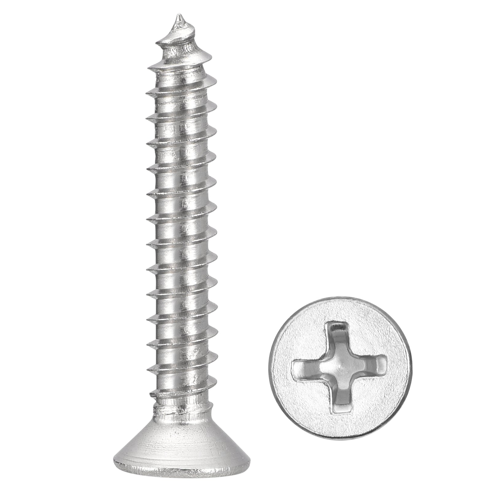 Cross Recessed Wood Screw (#7x1") 50Pcs, 304 Stainless Steel, Silver ...