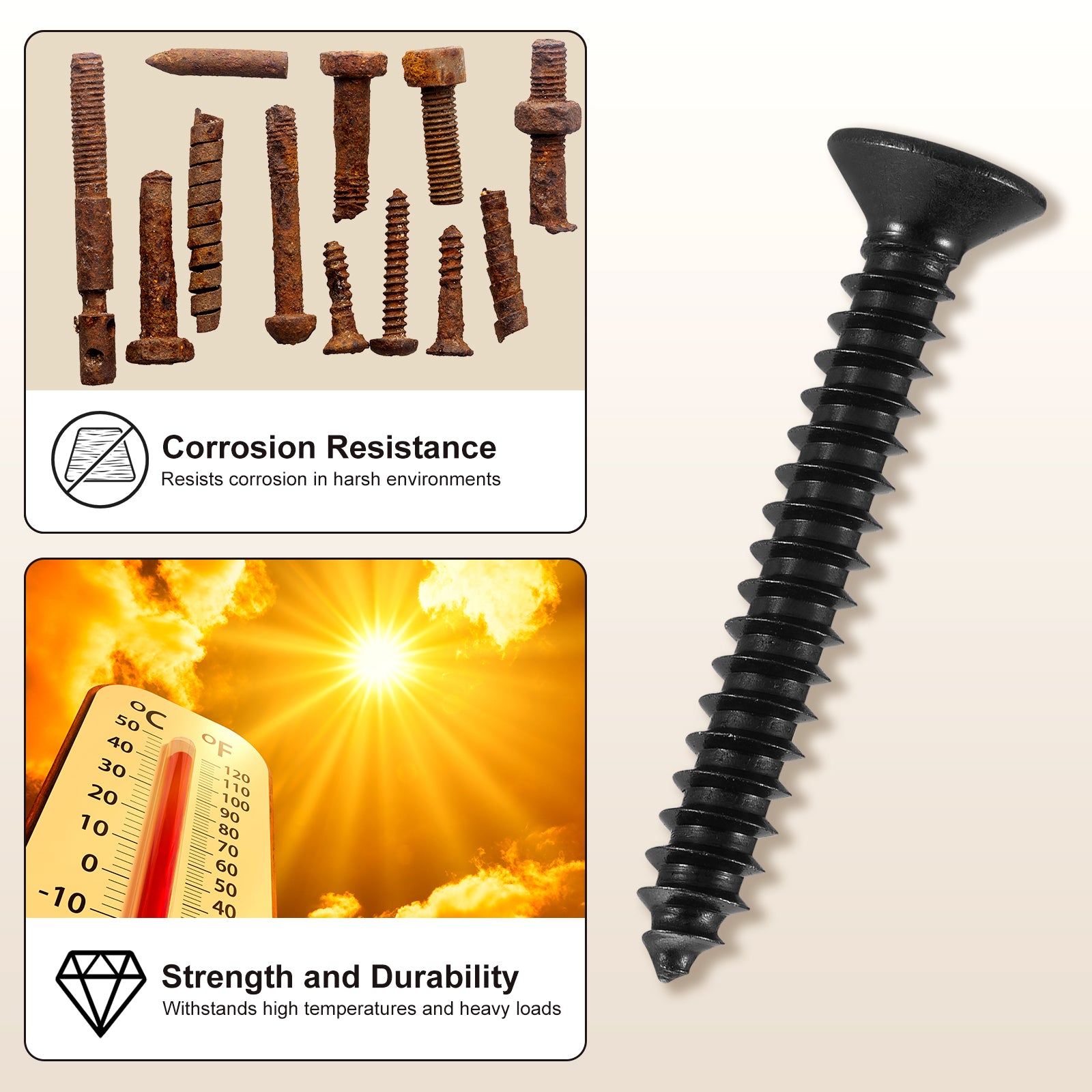 Cross Recessed Wood Screw (#7x2") 200Pcs, Carbon Steel, Black | Harfington
