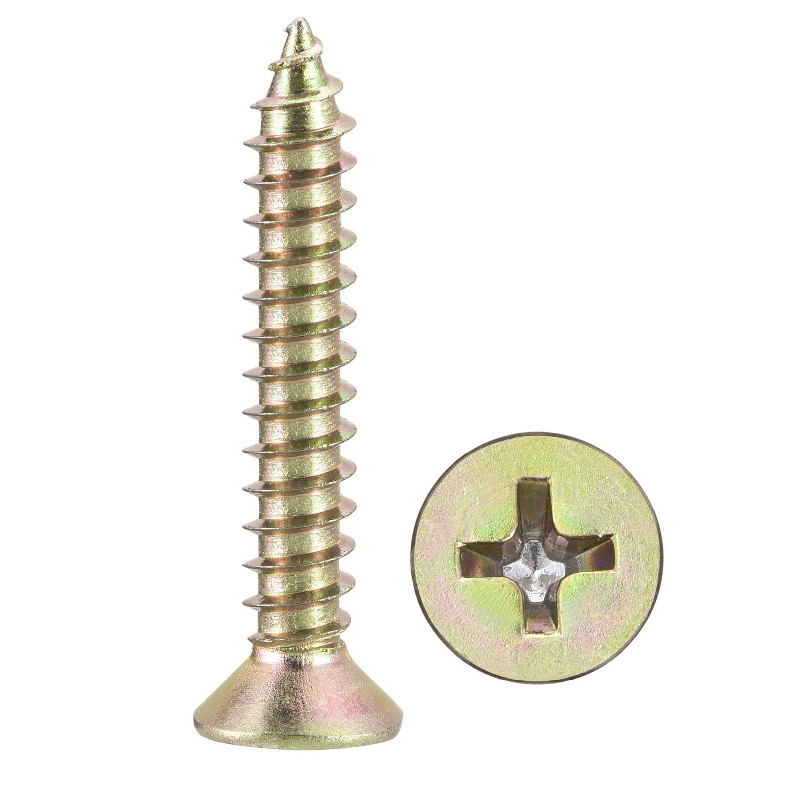 Cross Recessed Wood Screw (#7x1-1/4") 90Pcs, Carbon Steel, Color ...