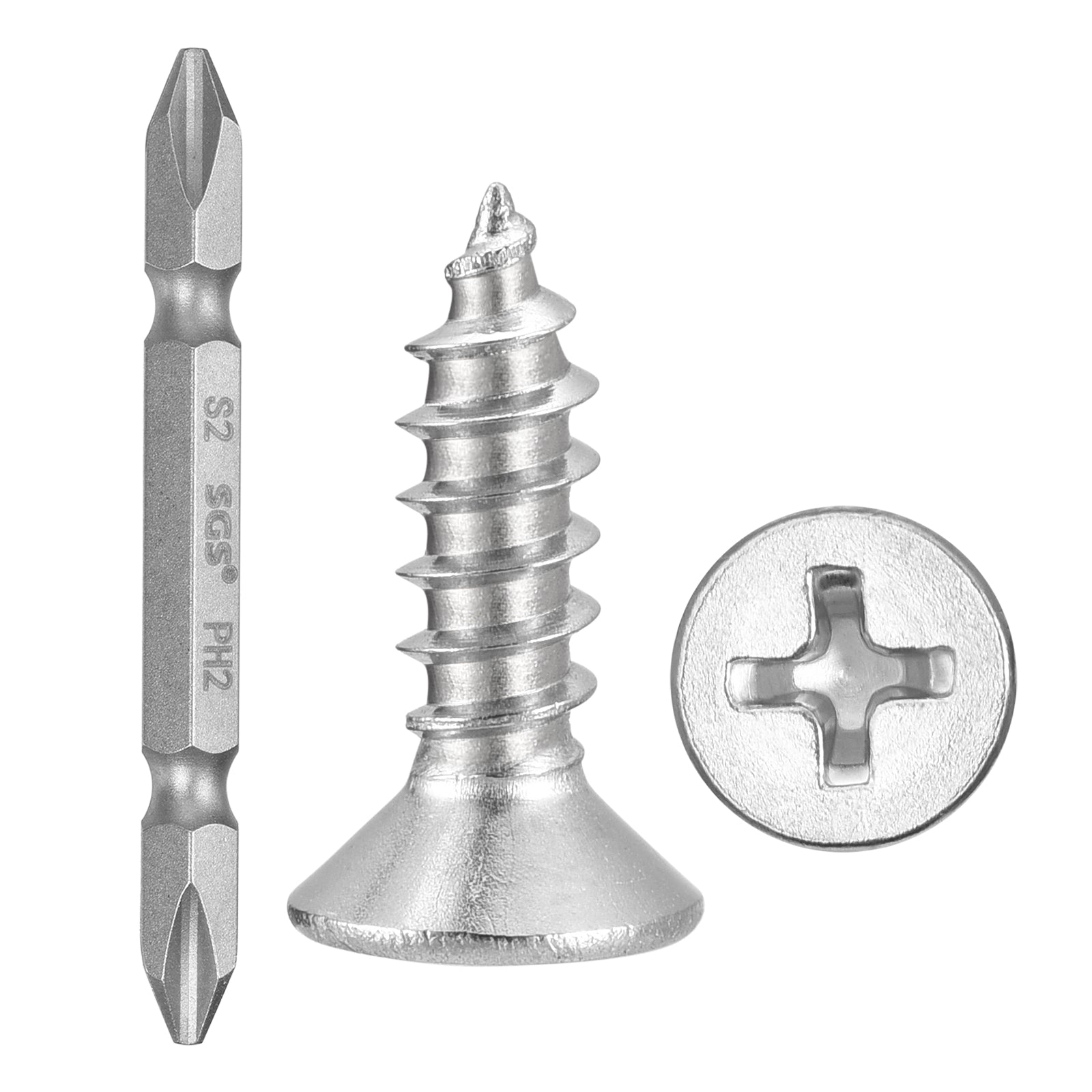 Cross Recessed Wood Screw with Bit (#6x1/2") 101Pcs, 304 Stainless ...
