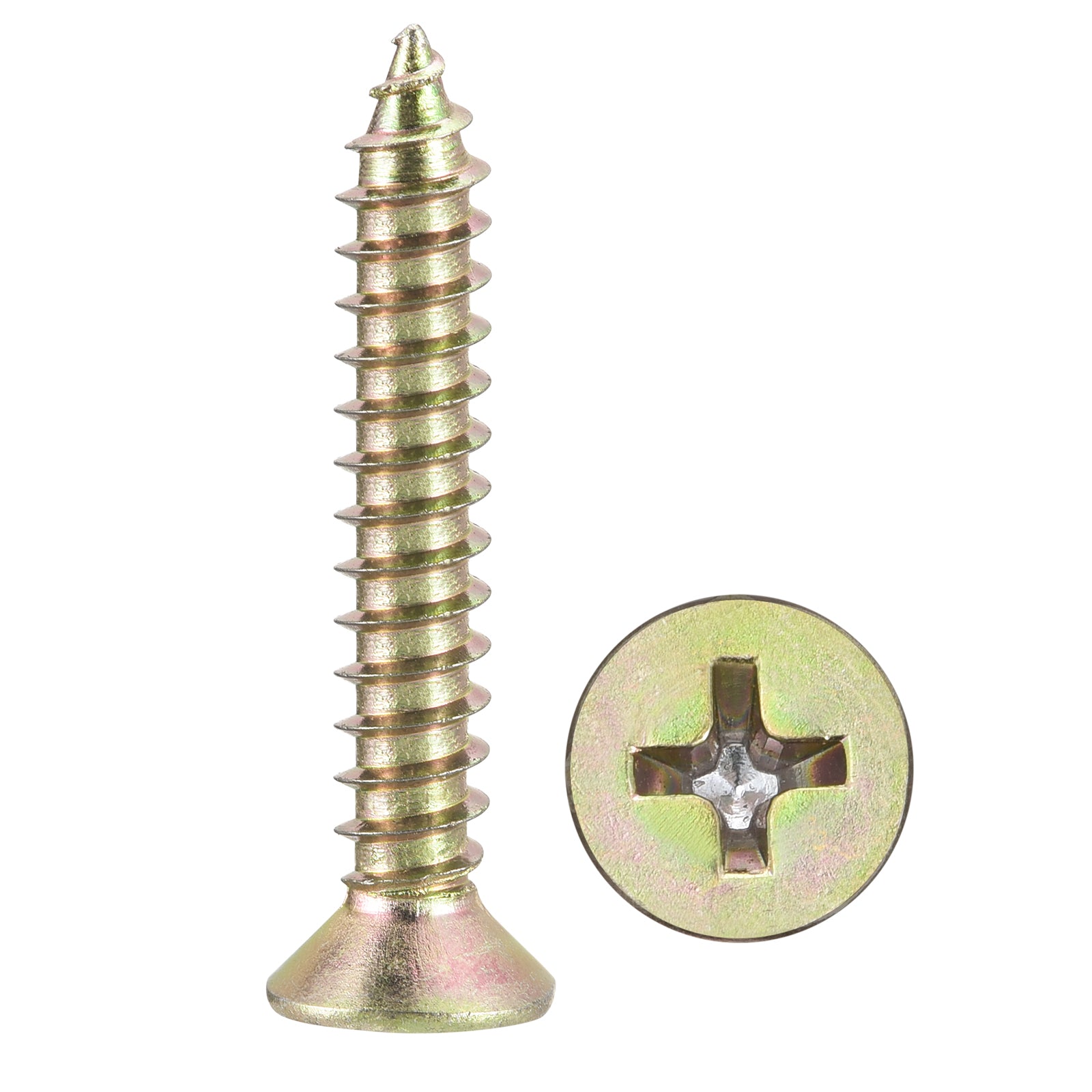 Cross Recessed Wood Screw (#7x1") 200Pcs, Carbon Steel, Color | Harfington