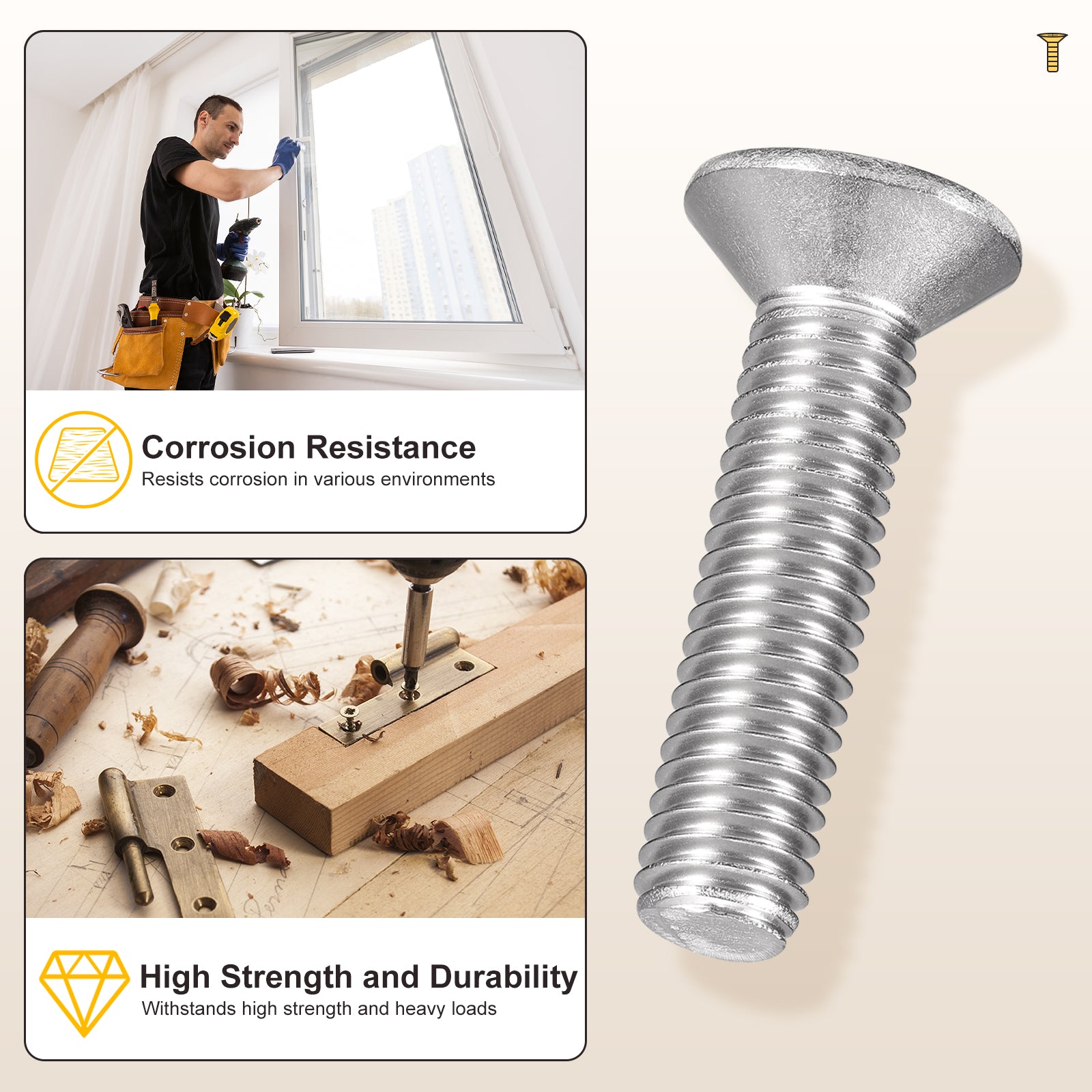 Countersunk Head Bolts #10-24x1-3/8" 30Pcs Stainless Steel for Home ...