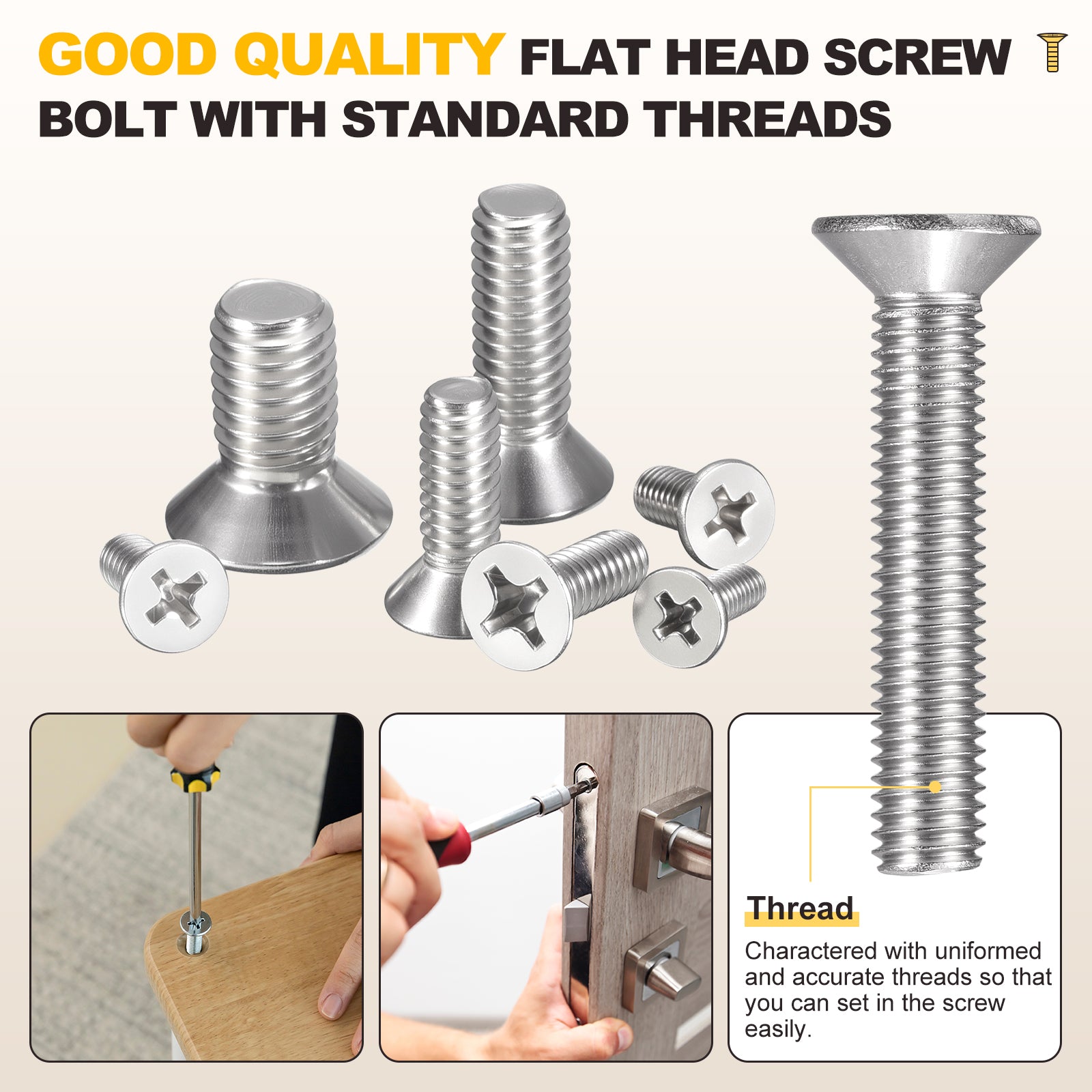 Countersunk Head Bolts #10-24x1-3/8" 30Pcs Stainless Steel for Home ...