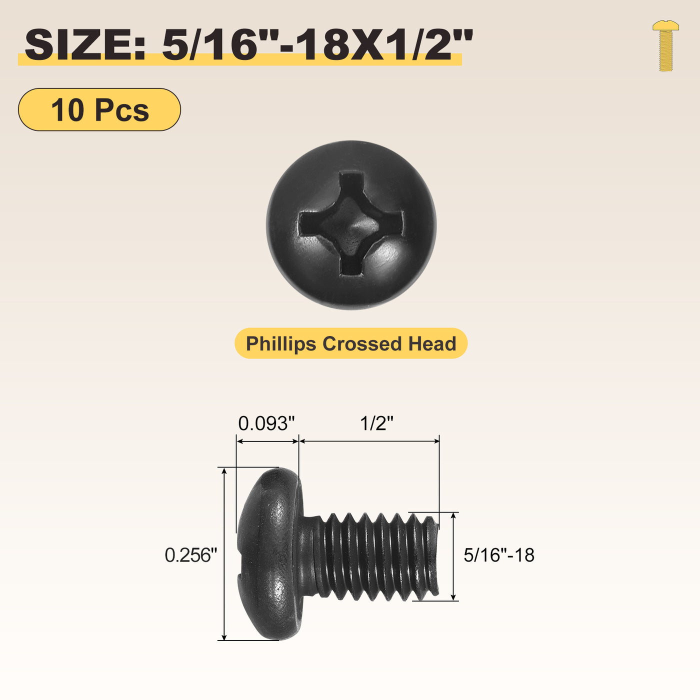 Phillips Pan Head Bolts 5/16"-18x1/2" 10Pcs Stainless Steel for Door ...