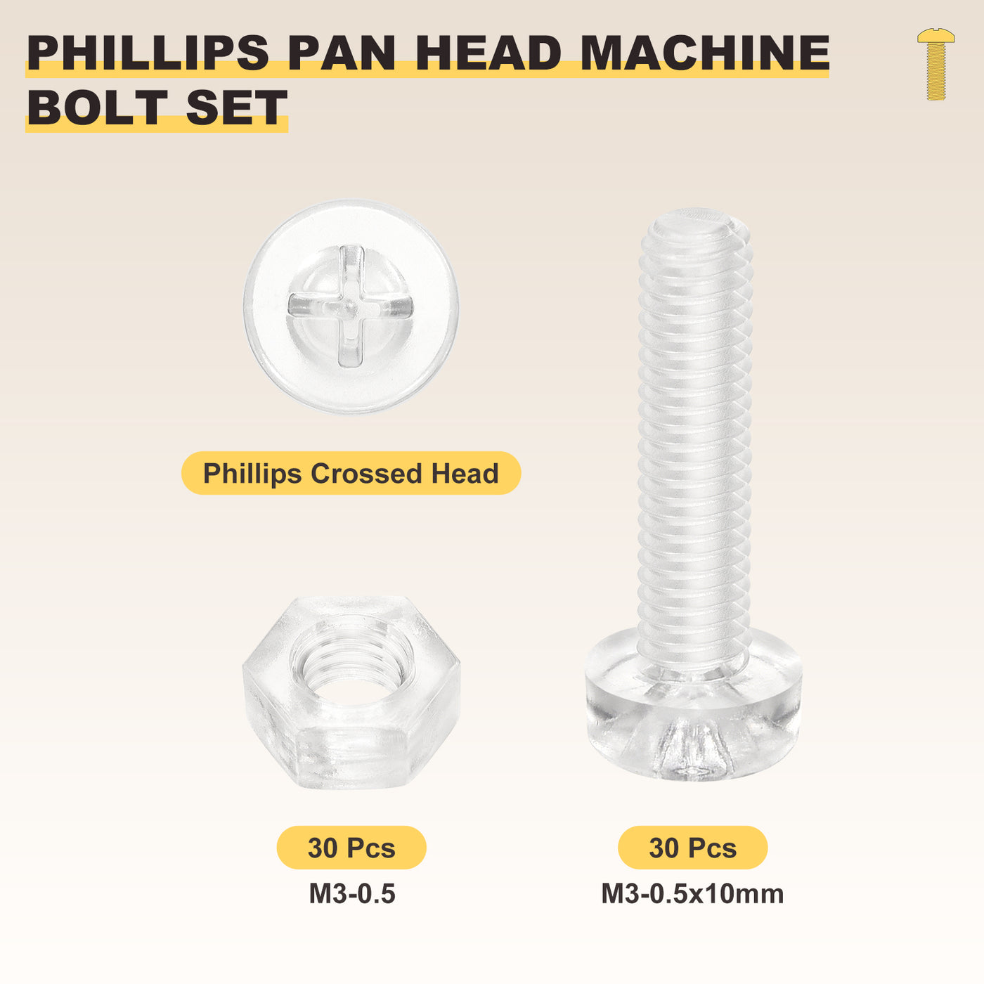 Phillips Pan Head Bolts Kit M3-0.5x10 60Pcs PC with Hex Nut for Door ...
