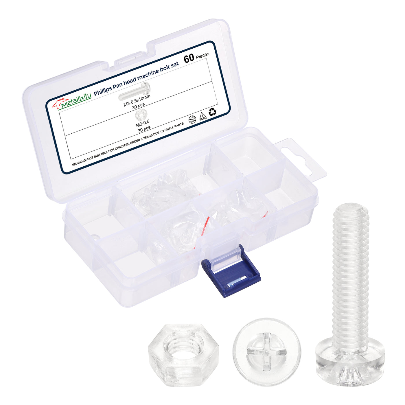 Phillips Pan Head Bolts Kit M3-0.5x10 60Pcs PC with Hex Nut for Door ...