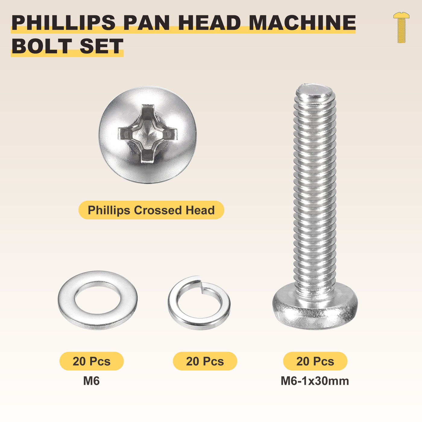 Cross Drive Pan Head Bolts M6-1x30 60Pcs Stainless Steel Washer for ...