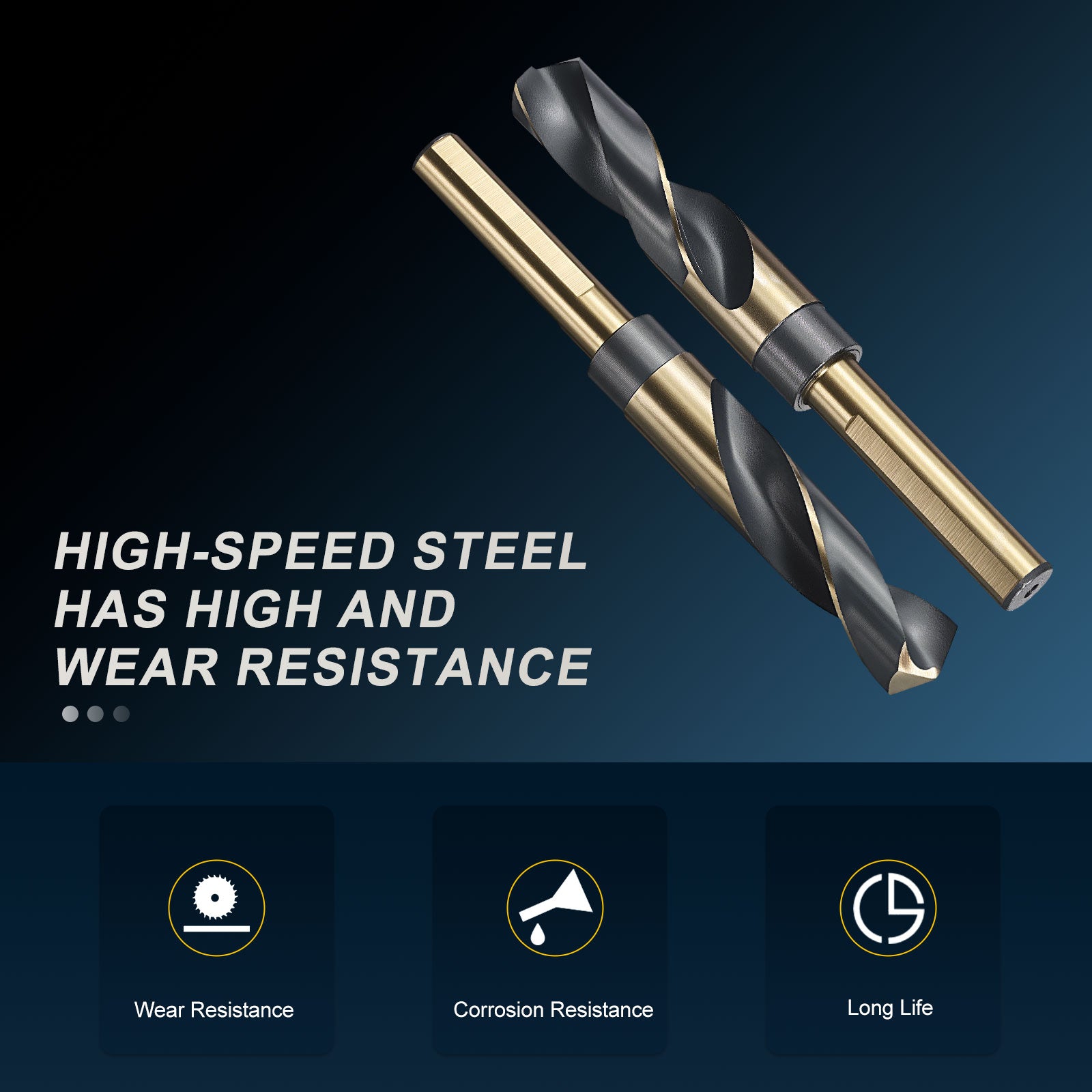 3/4" Drill Bit 1/2" Reduced Shank 3-Flat M2 HSS Black and Gold | Harfington