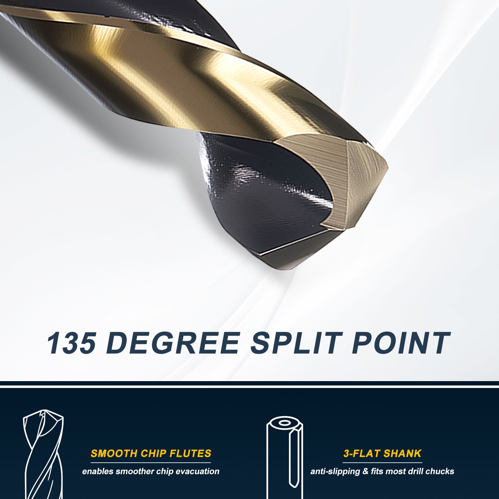 3/4" Drill Bit 1/2" Reduced Shank 3-Flat M2 HSS Black and Gold | Harfington