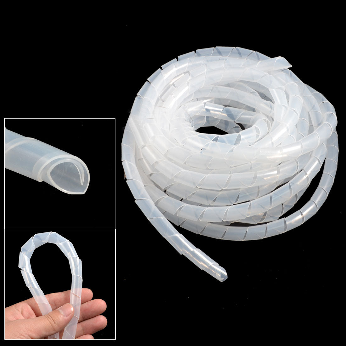 Uxcell White 12mm Outside Dia 7M Polyethylene Spiral Cable Wire Wrap ...