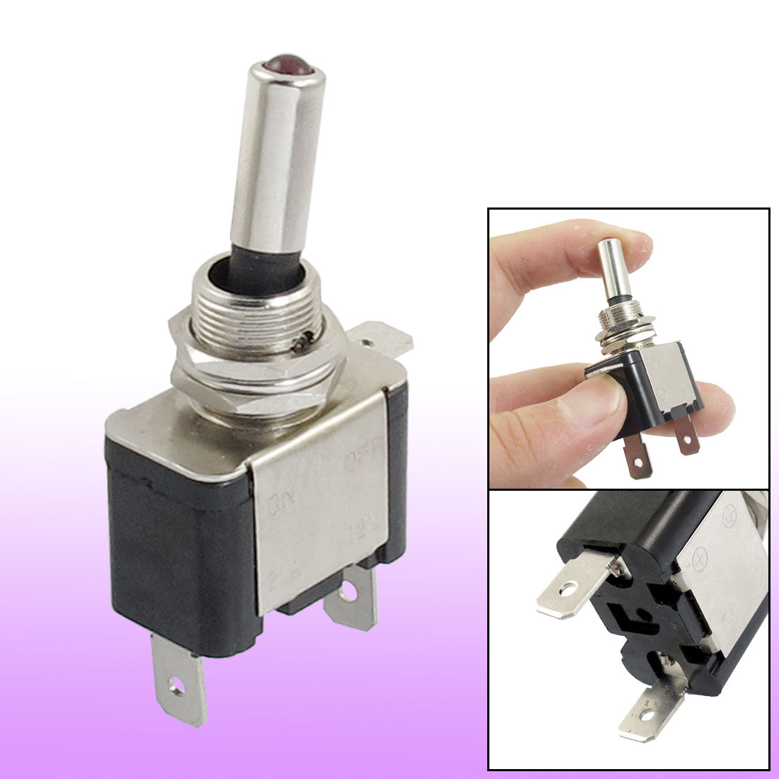 Uxcell DC 12V 20A 3 Terminal SPST ON/OFF Red LED Light Latching Toggle ...