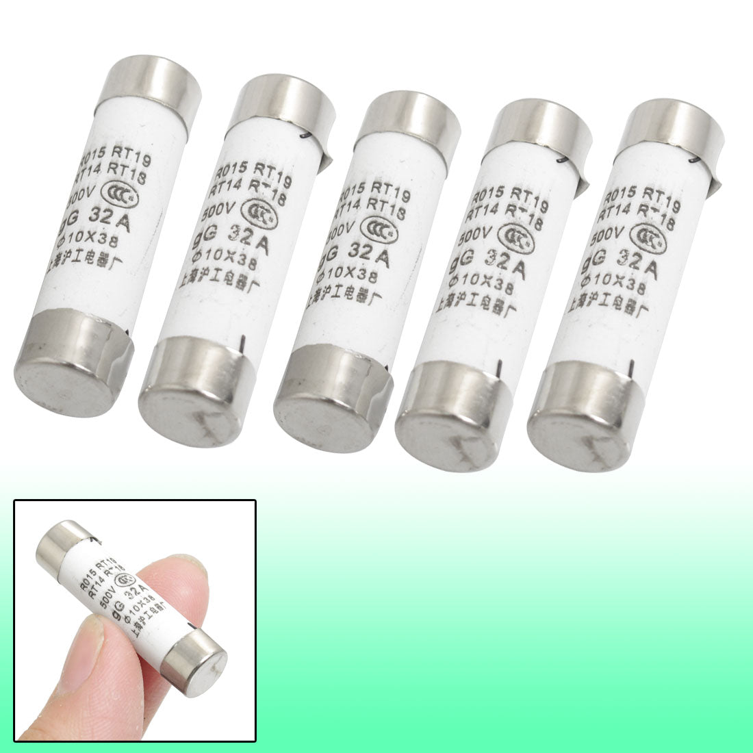 Uxcell 5 Pcs 10 x 38mm 500V 32A Electrical Cylindrical Fuse Links R015 ...
