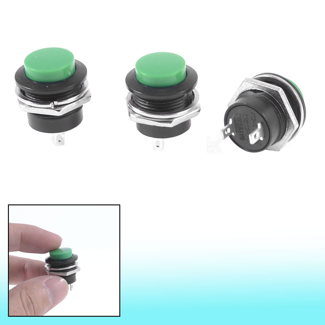 Uxcell Green SPST OFF(ON) NO 15mm Momentary Push Button Switch AC 6A ...