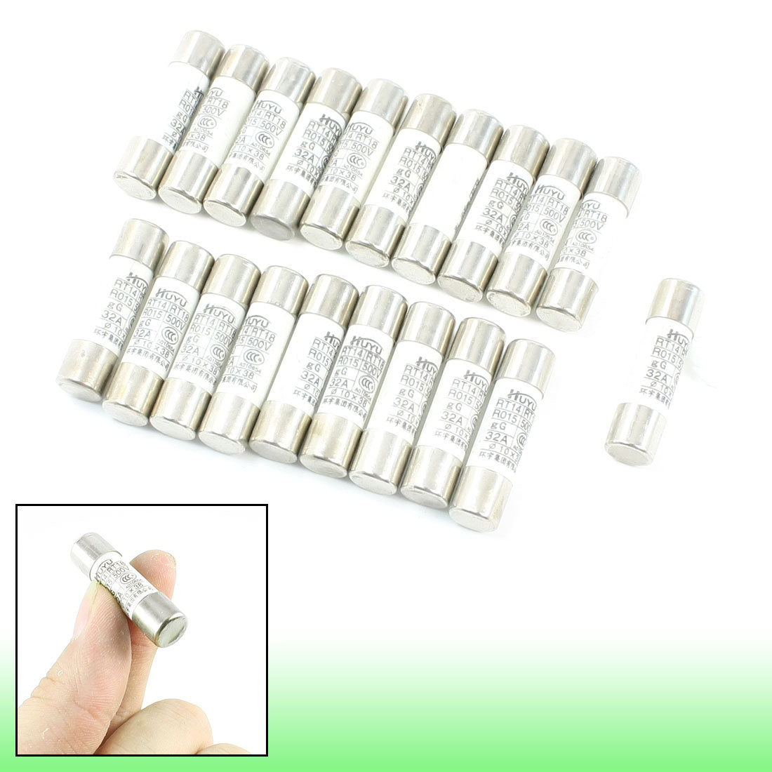Uxcell 20 Pcs 500V 32A 10 x 38mm Cylindrical Ceramic Tube Fuses Link ...