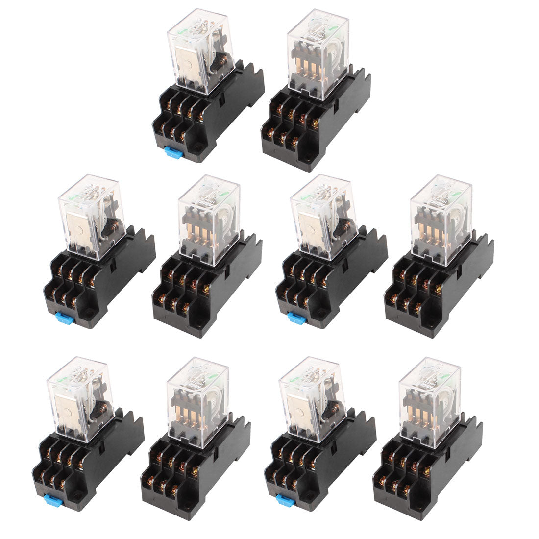 Uxcell 10 Pcs HH54PL DC 12V Coil Green Indicator Light 35mm DIN Rail Mounting 4PDT 14 Pins ...