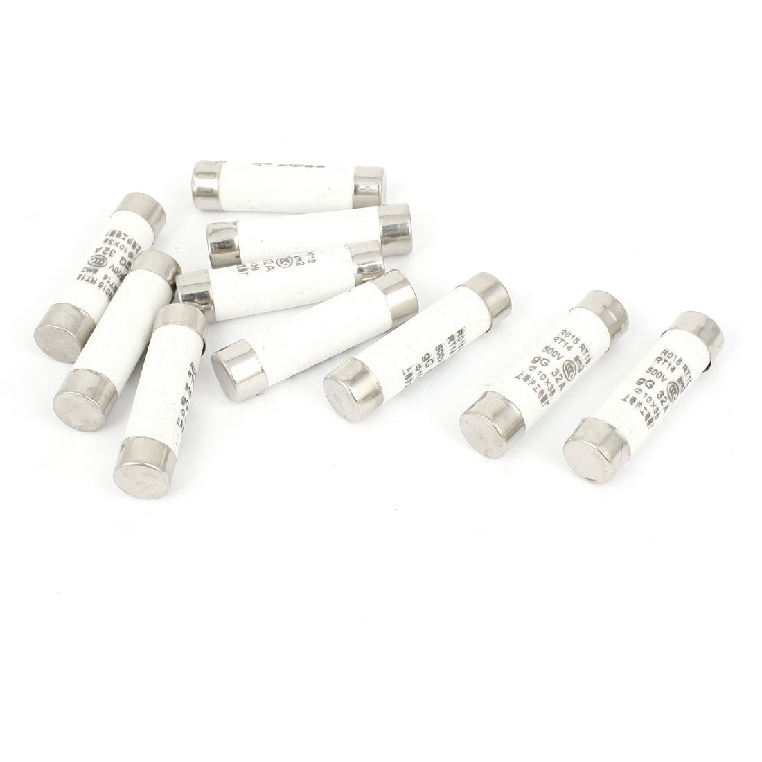 Uxcell 10 Pcs Cylindrical Contact Cap Fuse Links 10mm x 38mm 500V 32A ...