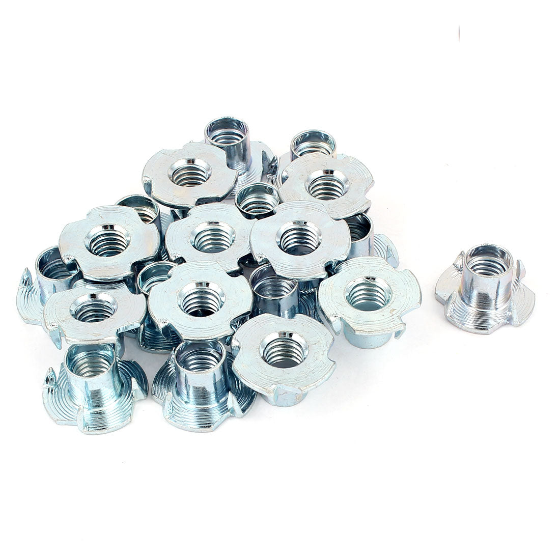 Uxcell 20 Pcs Half Thread 4 Prongs Zinc Plated T-Nut Tee Nut Fixing 3/8 ...