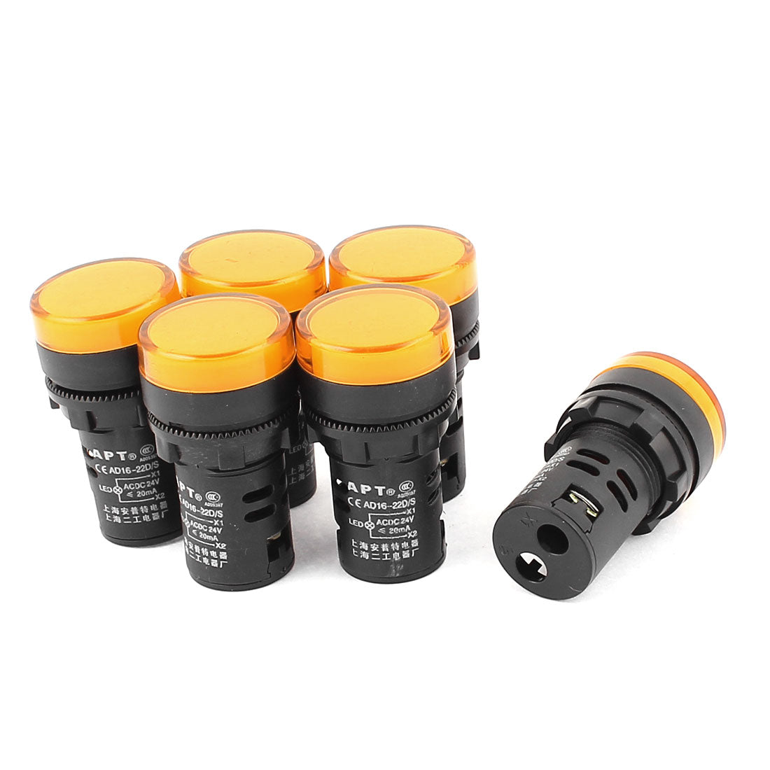 Uxcell 6Pcs AC/DC 24V 21mm Panel Mount Yellow Electrical LED Indicator ...