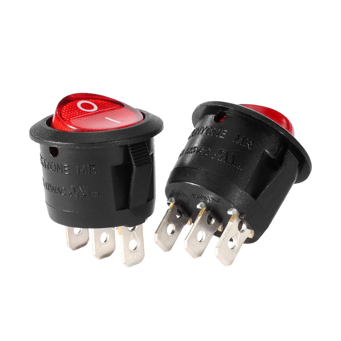 Uxcell 10Pcs Red Lamp 3 Terminal SPST 2 Position Round Button Rocker ...