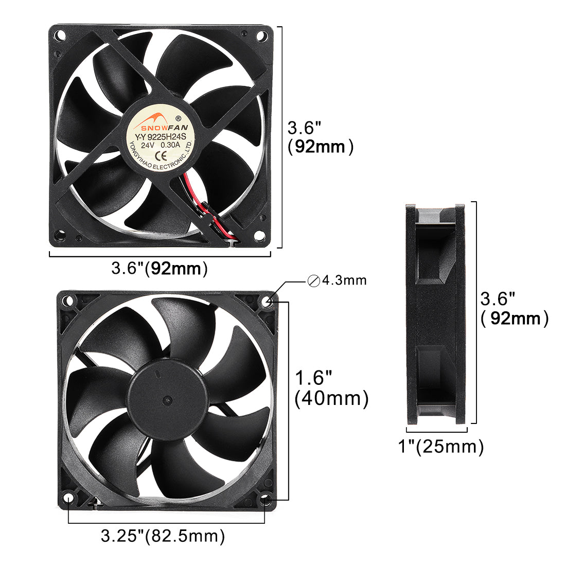 Uxcell 92mm x 92mm x 25mm 24V DC Cooling Fan Long Life HY Bearing ...