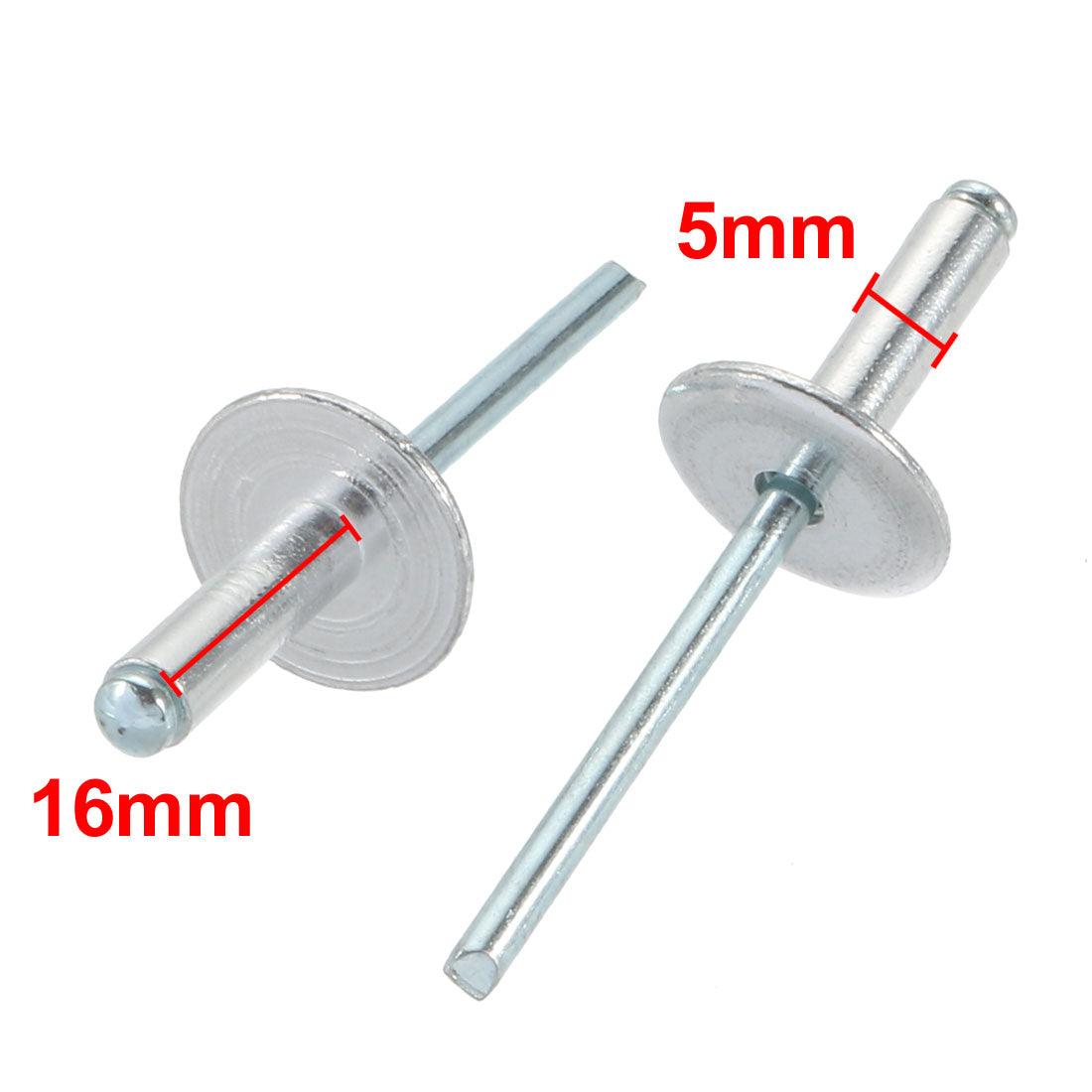 Uxcell 20 Pcs 5mm x 16mm Aluminum Open End Large Flange Blind Rivets ...