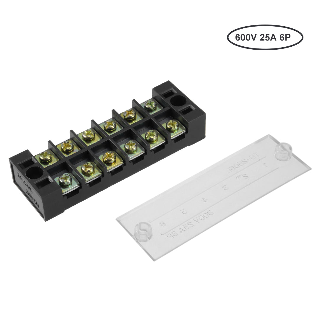 Uxcell Dual Rows 6 Positions 600V 25A Wire Barrier Block Terminal Strip ...