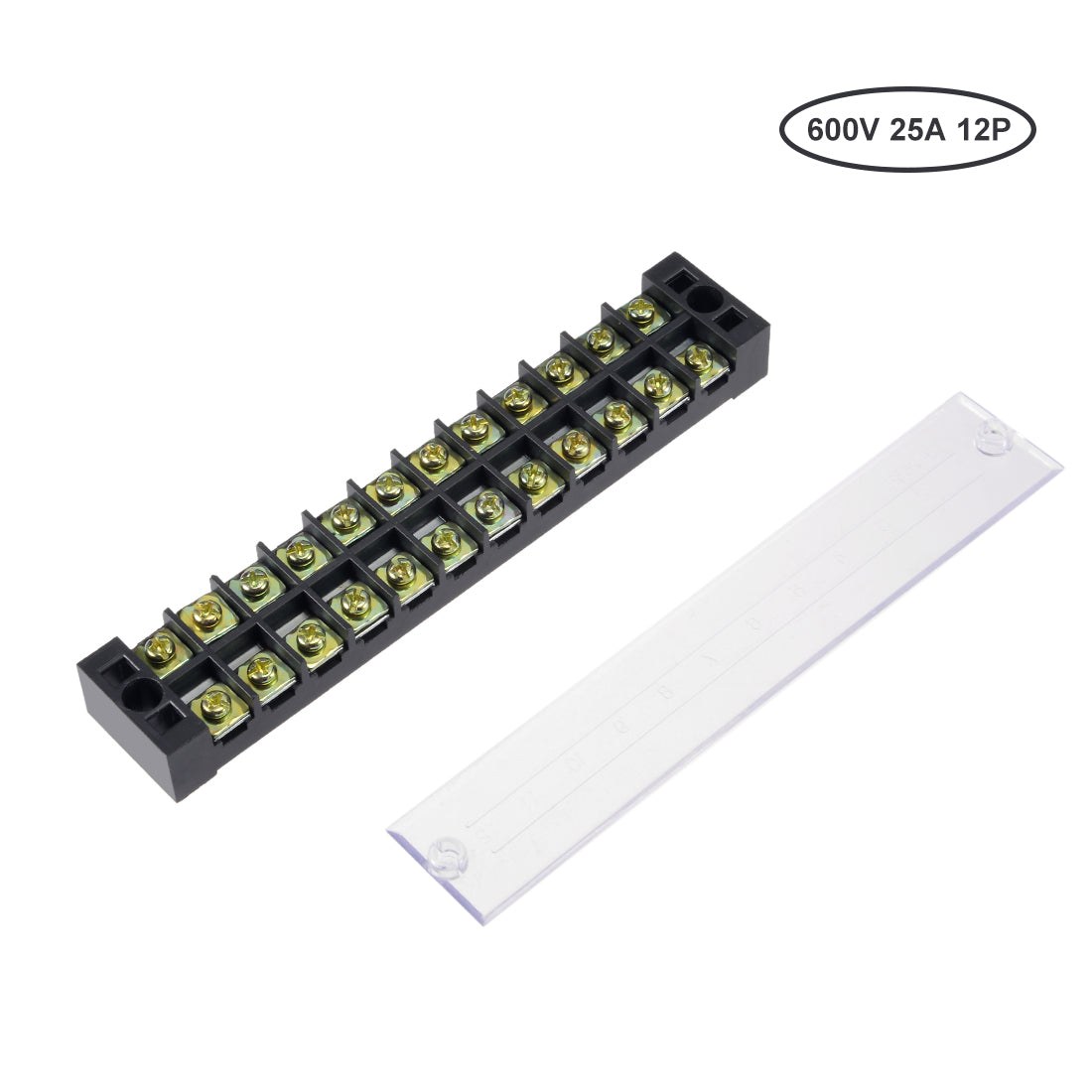 Uxcell Dual Rows 12P 600V 25A Wire Barrier Block Terminal Strip TB ...