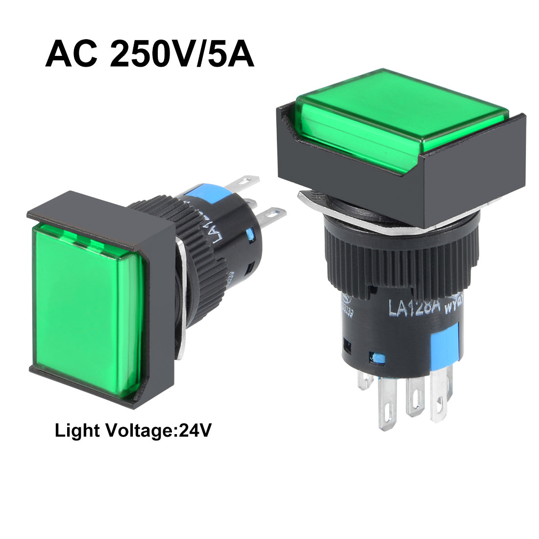 Uxcell 16mm Momentary Push Button Switch Green LED Light Square Button ...