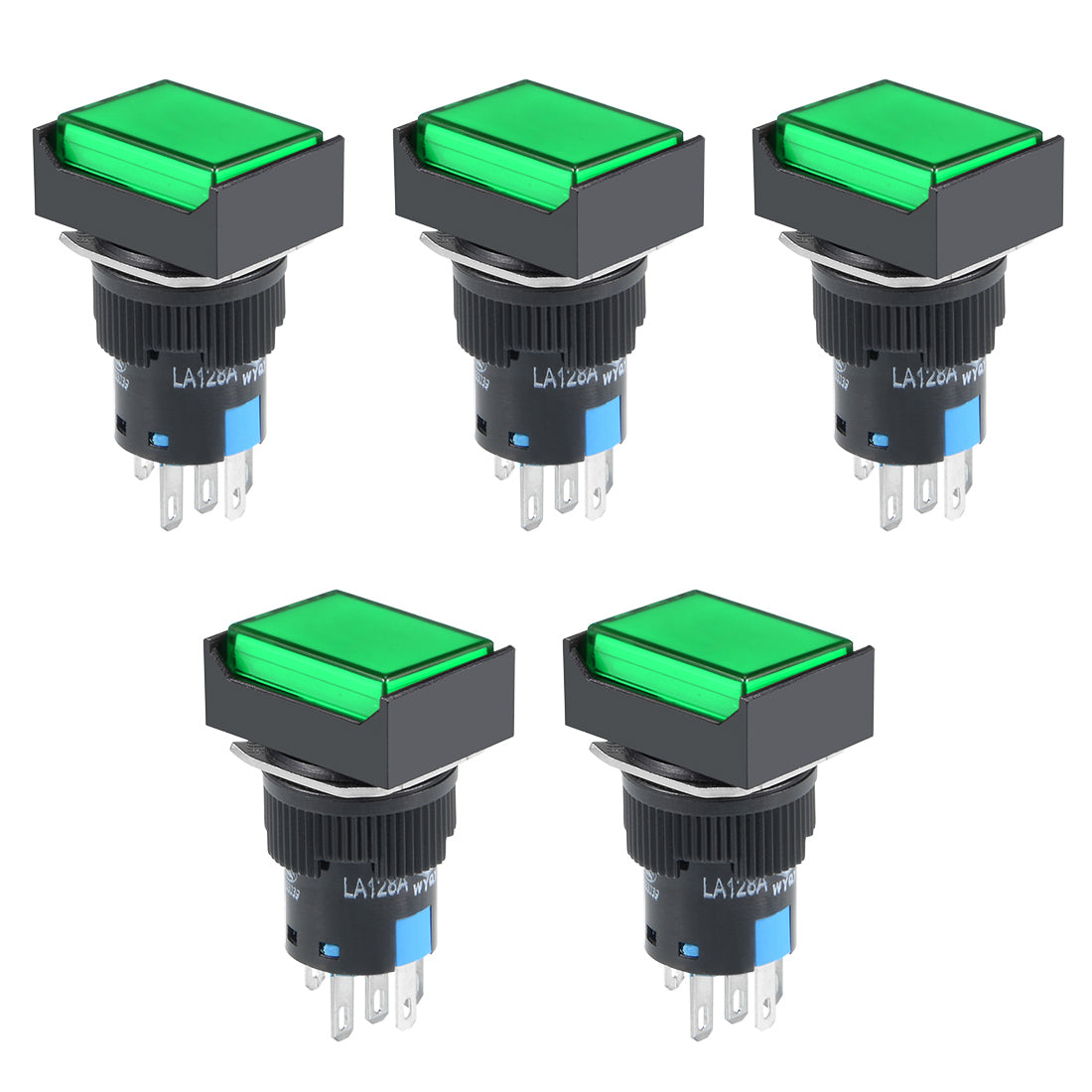 Uxcell 5Pcs 16mm Momentary Push Button Switch Green LED Light ...