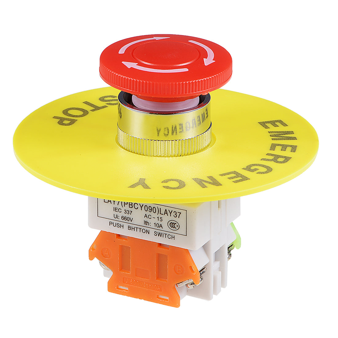 Uxcell 22mm Mounting Hole Latching Emergency Stop Push Button Switch ...