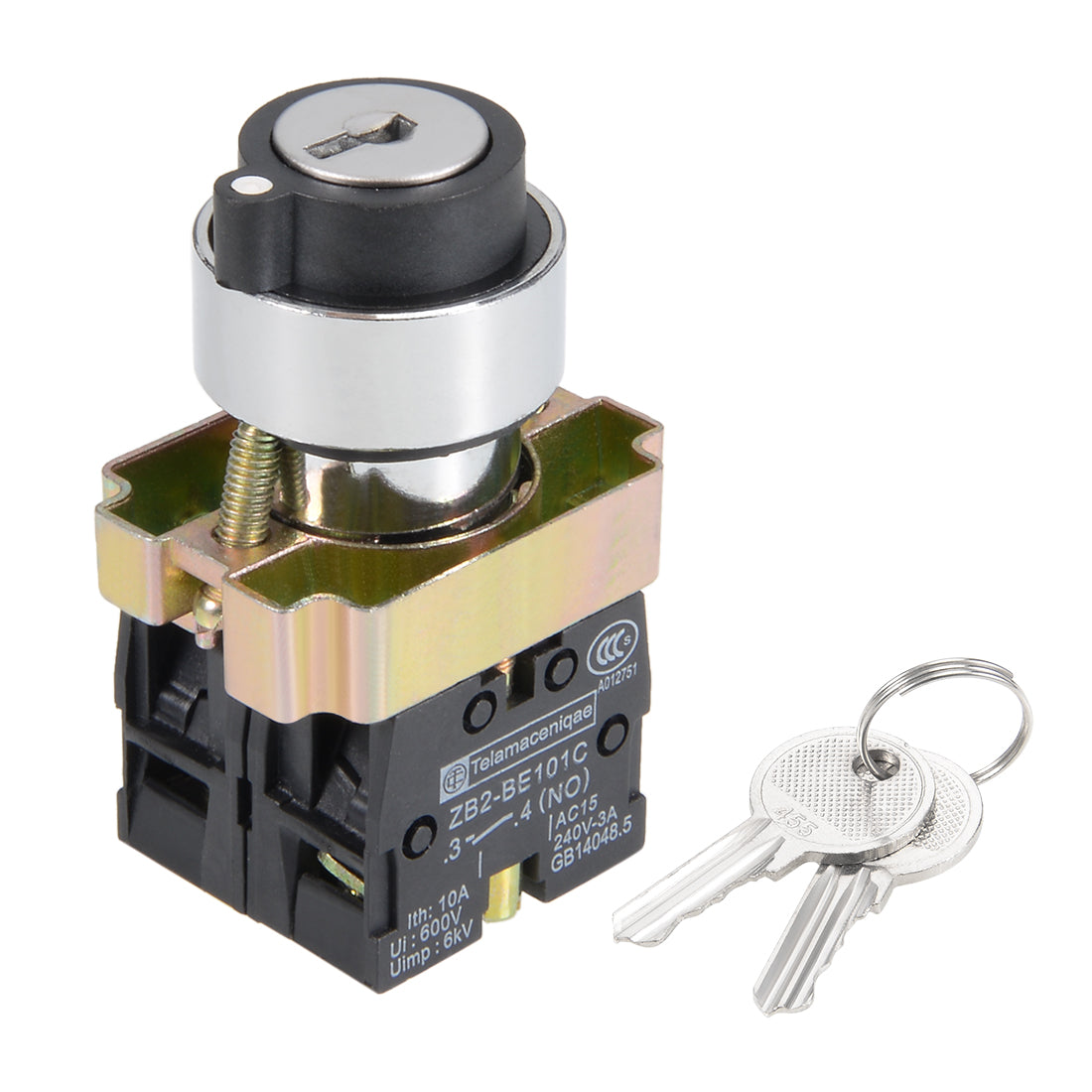 Uxcell 1Pcs 22mm 3 Positions Key Locking Push Button Switch W Key DPST ...