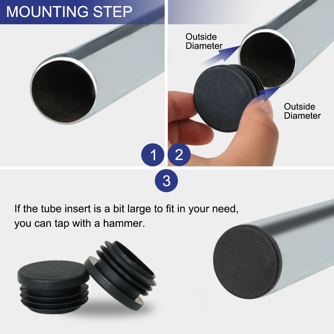 Uxcell 1" OD Plastic Round Tube Insert Glide End Cap Pad 35pcs 0.87"-0. ...