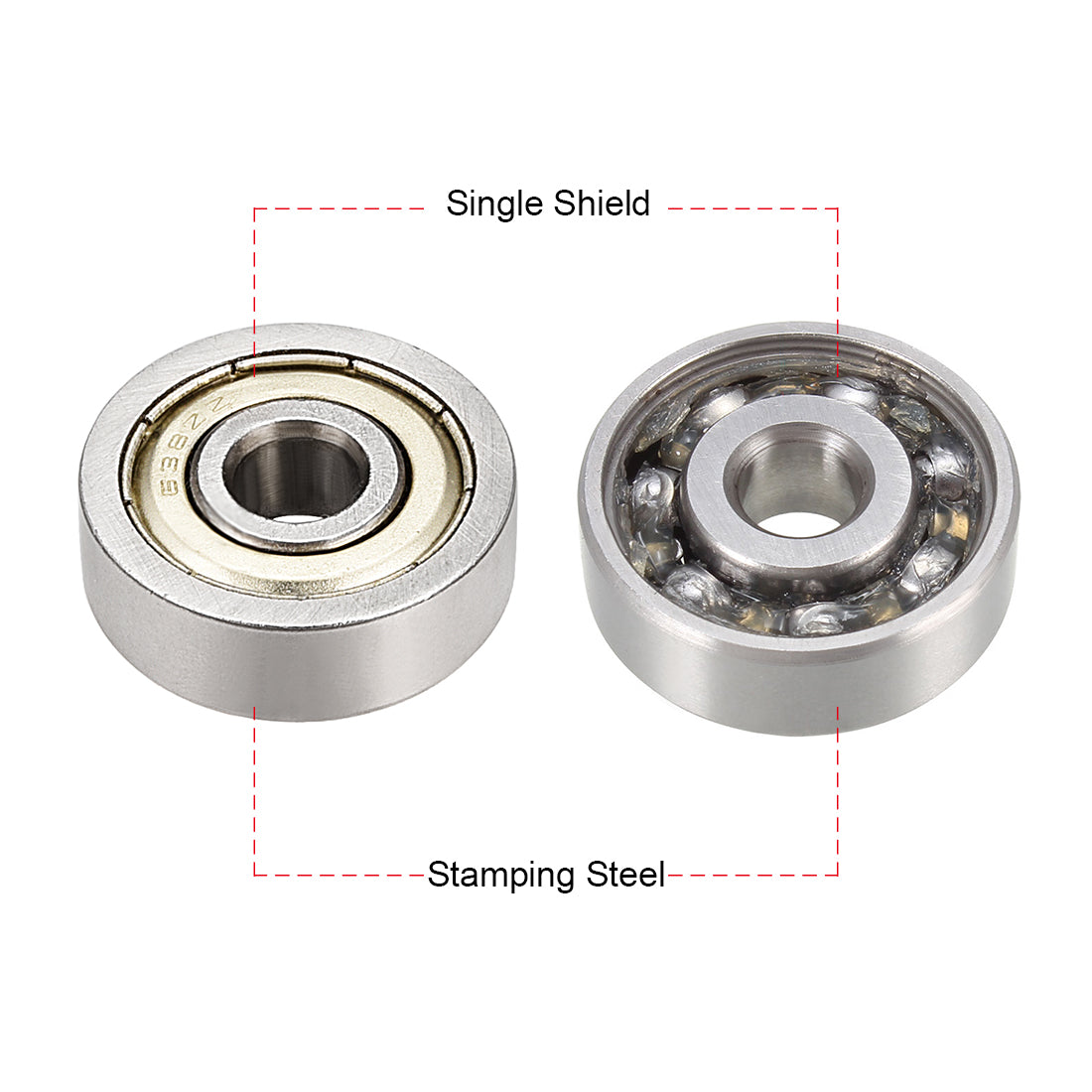 Uxcell Deep Groove Ball Bearing Metric Single Shield Chrome Steel ...