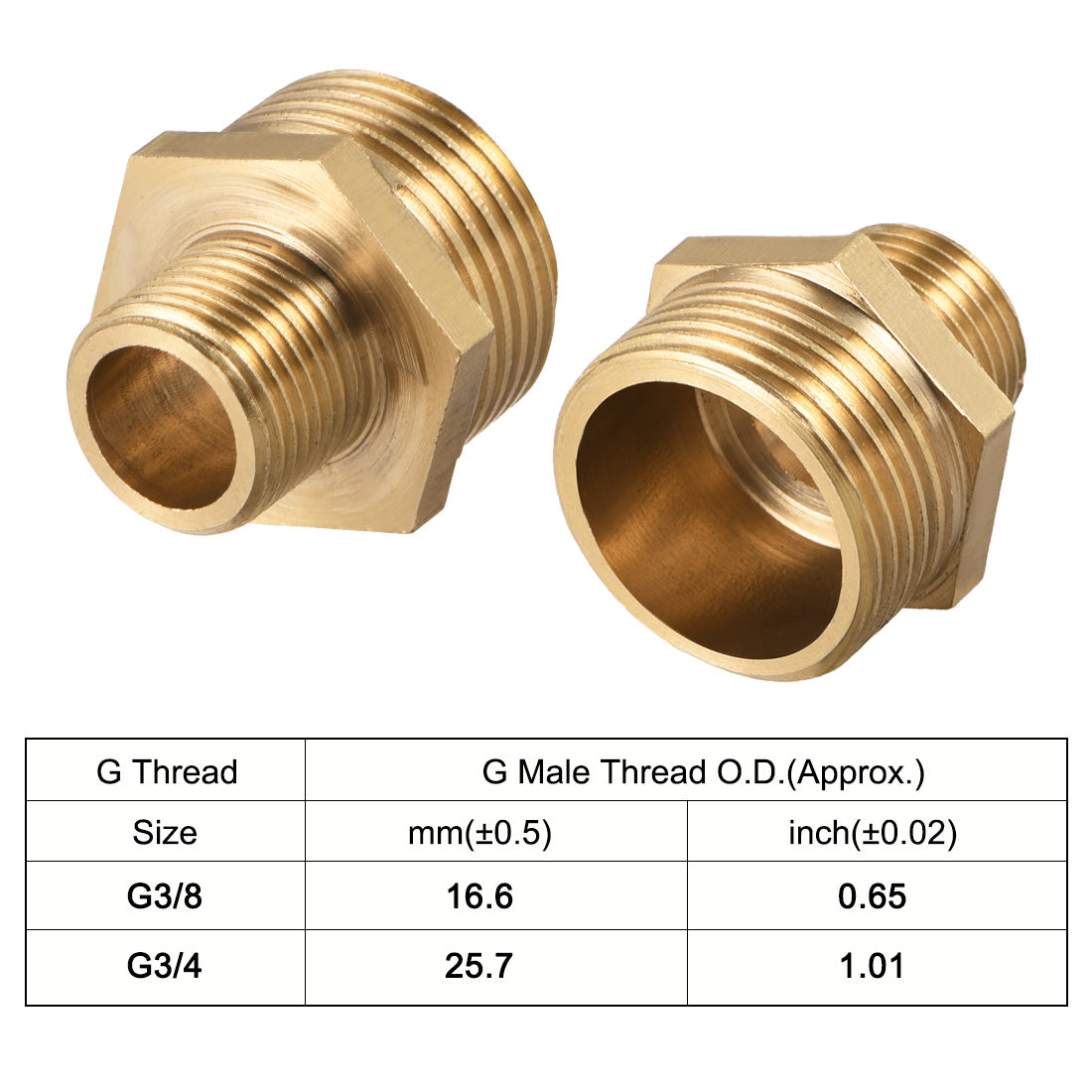 Uxcell Brass Pipe Fitting Reducing Hex G3/8 Male x G3/4 Male Pipe Brass ...