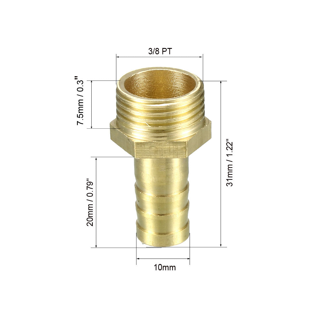 Uxcell Brass Barb Hose Fitting Connector Adapter 10mm Barbed x G3/8 ...