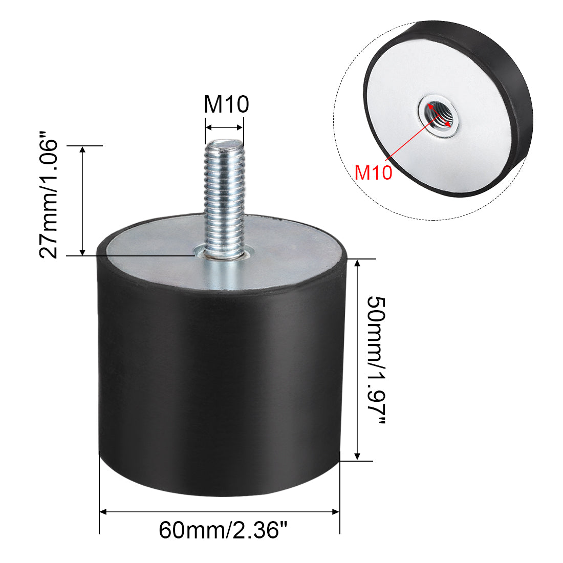 Uxcell Thread Male Female Rubber Mounts Vibration Isolators, pcs ...