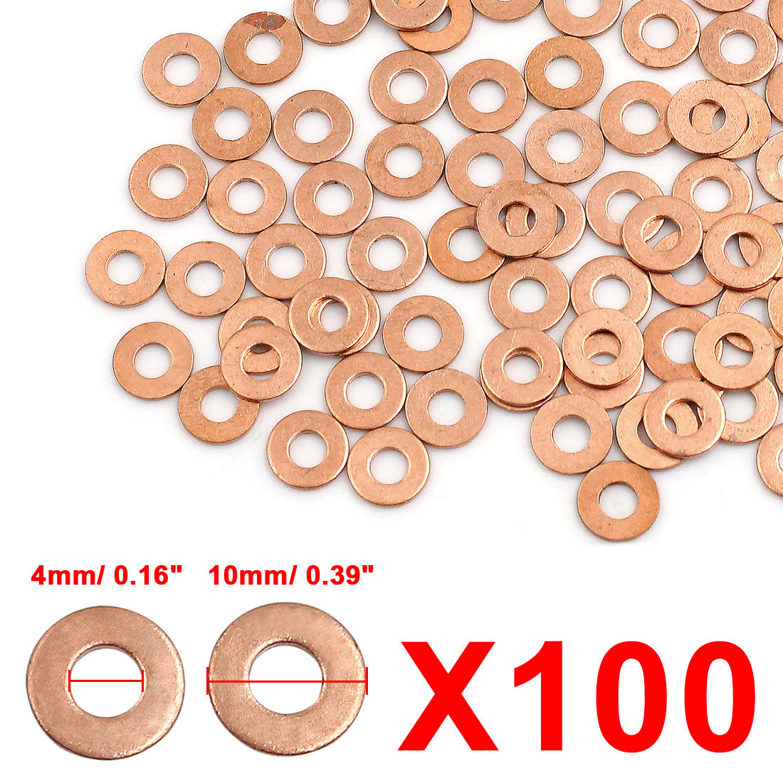 100pcs 4mm Inner Diameter Copper Washers Flat Sealing Gaskets Rings ...