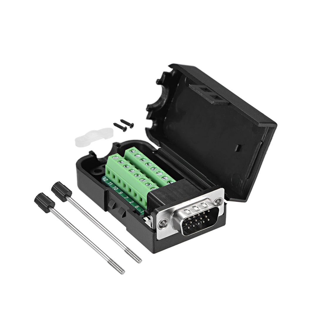 Uxcell D-sub DB15 Breakout Board Connector with Case 15 Pin 3-row Male ...