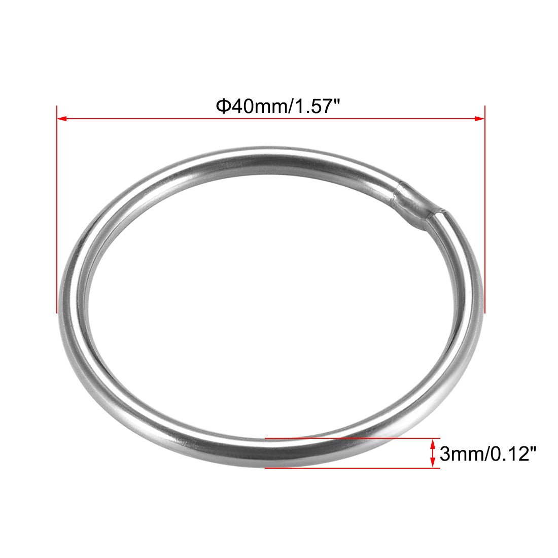 Uxcell Welded O Ring, 40 x 3mm Strapping Round Rings 201 Stainless ...