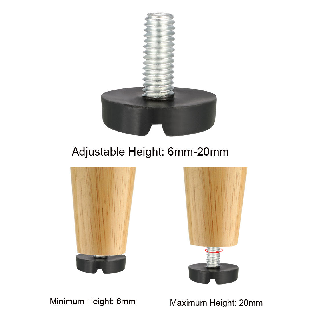 Uxcell Furniture Levelers, 6mm to 10mm Adjustable Height M6 x 15mm ...