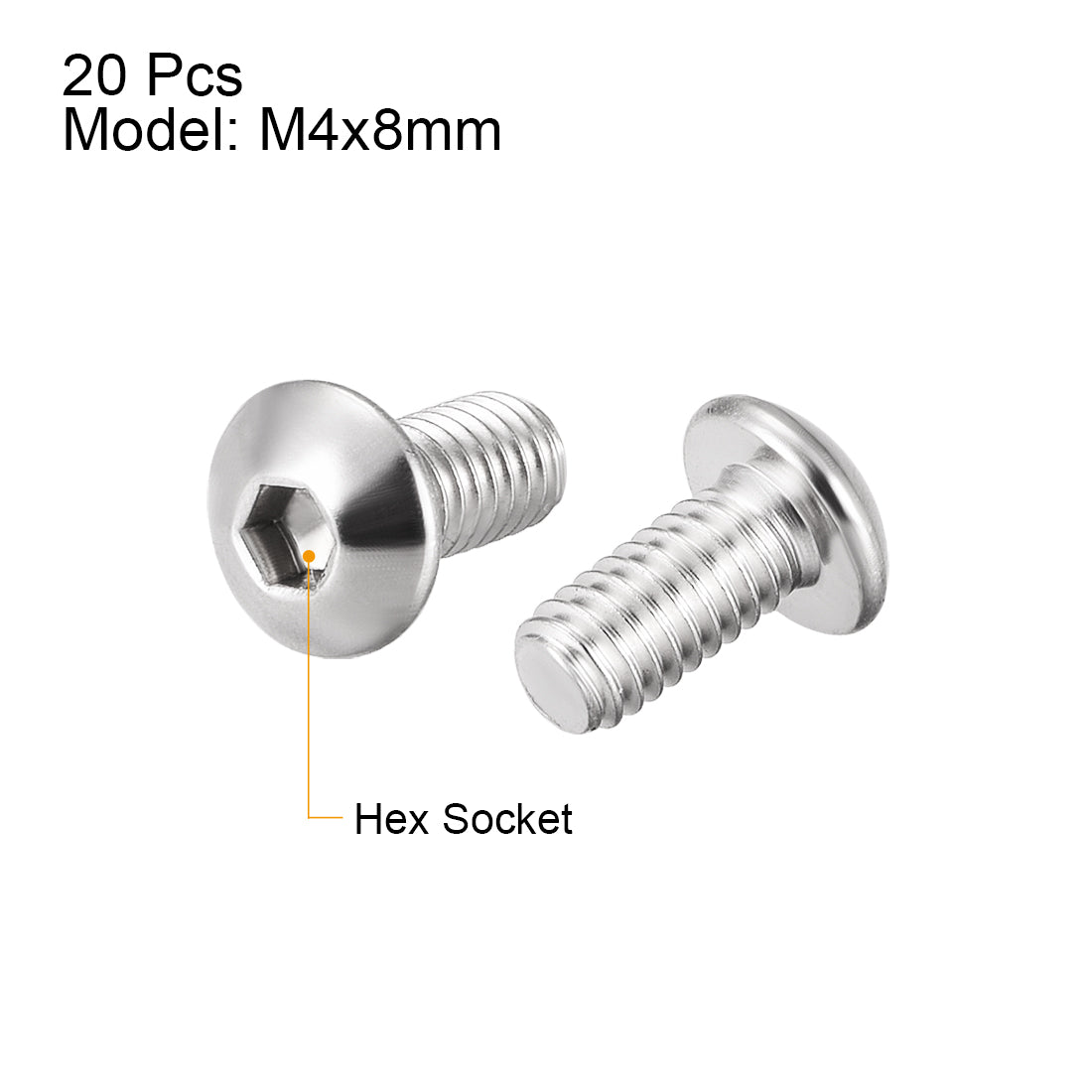 Uxcell M4x8mm Machine Screws Hex Socket Round Head Screw 304 Stainless Steel Fasteners Bolts ...