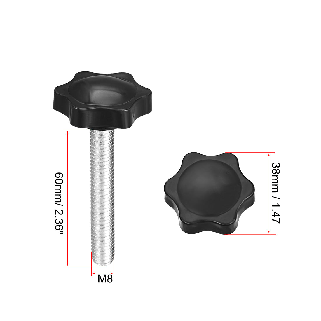 Uxcell Clamping Screw Knob Plum Hex Shaped Grips Star Knob Male Thread ...