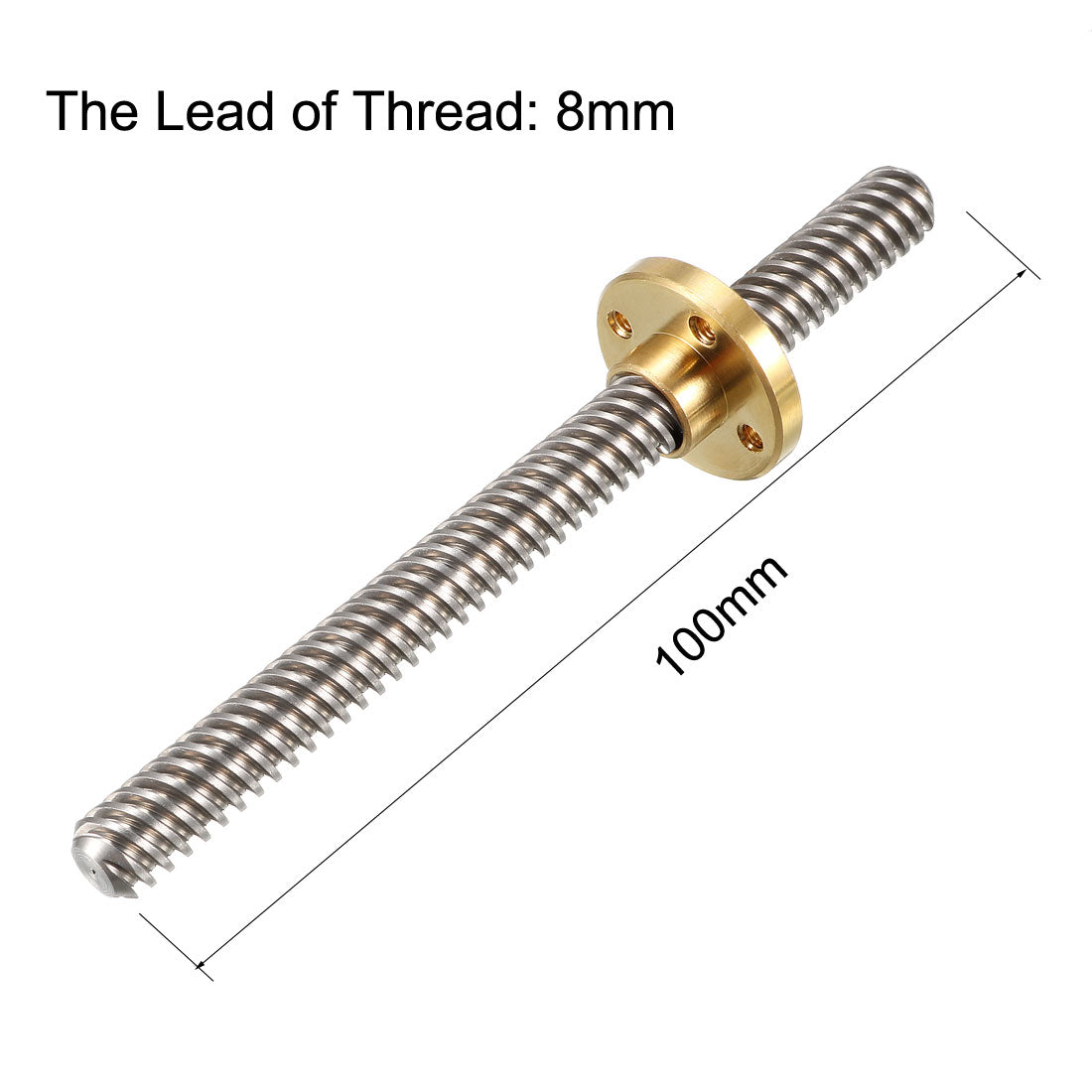 Uxcell 100mm T8 Pitch 8mm Lead 8mm Lead Screw Rod with Copper Nut for ...